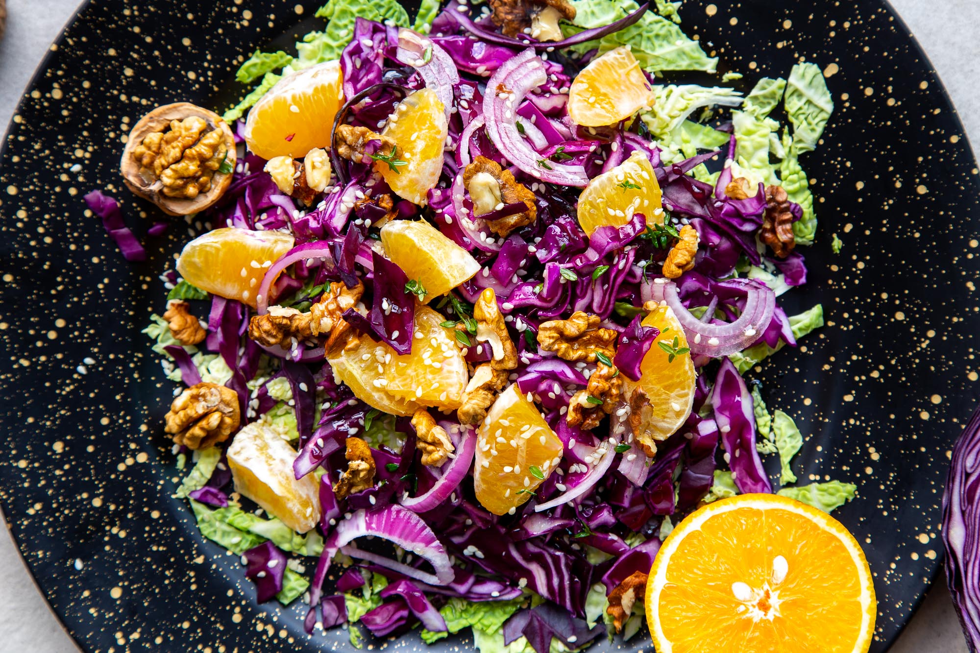 Red and Savoy Cabbage Salad with Walnuts, Orange and Red Onion ...